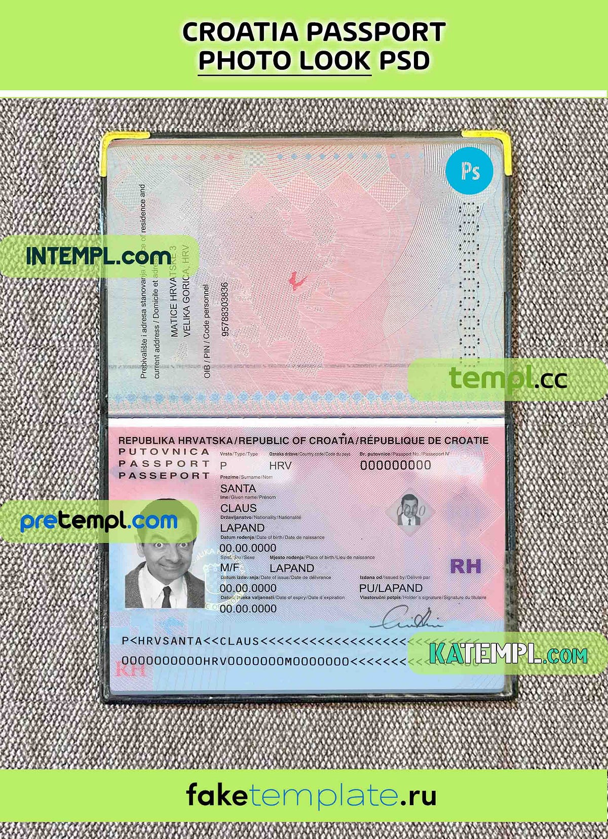 Croatia passport PSD download scan and photo look templates, 2 in 1 ...