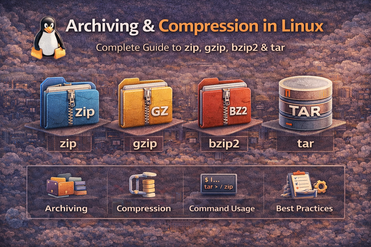 📦 Archiving & Compression in Linux: Complete Guide to zip, gzip, bzip2 ...