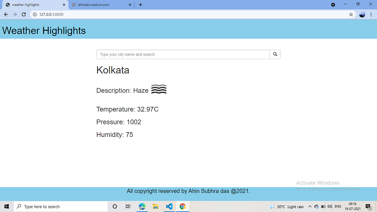 Weather app using Django | Python | by Ahin Das | Medium