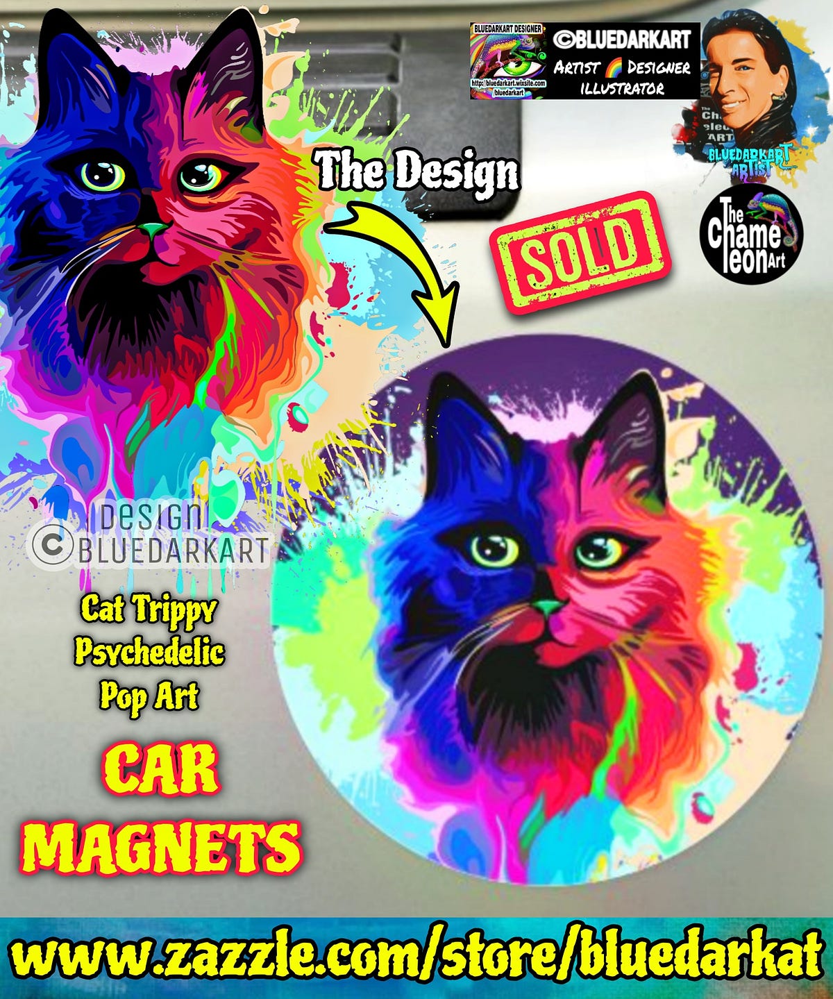 SOLD! Thanks 🐈 #Cat #Trippy #Psychedelic #Popart #Car #Magnets 🐈 # ...