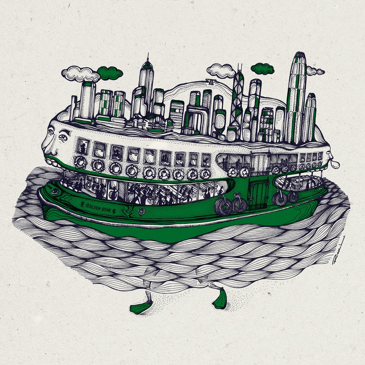 The Little Green Star Ferry. Hand drawn by Rick Lo | by Rickubic | Medium