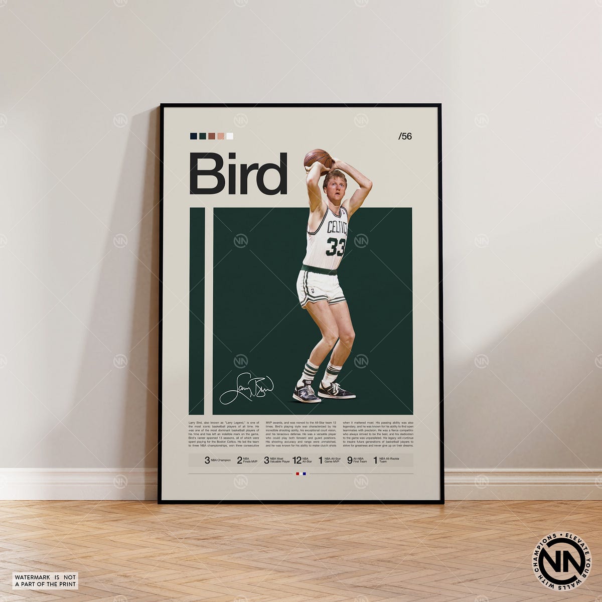 Larry Bird Poster, Boston Celtics Print, NBA Poster, Sports Poster, Mid ...