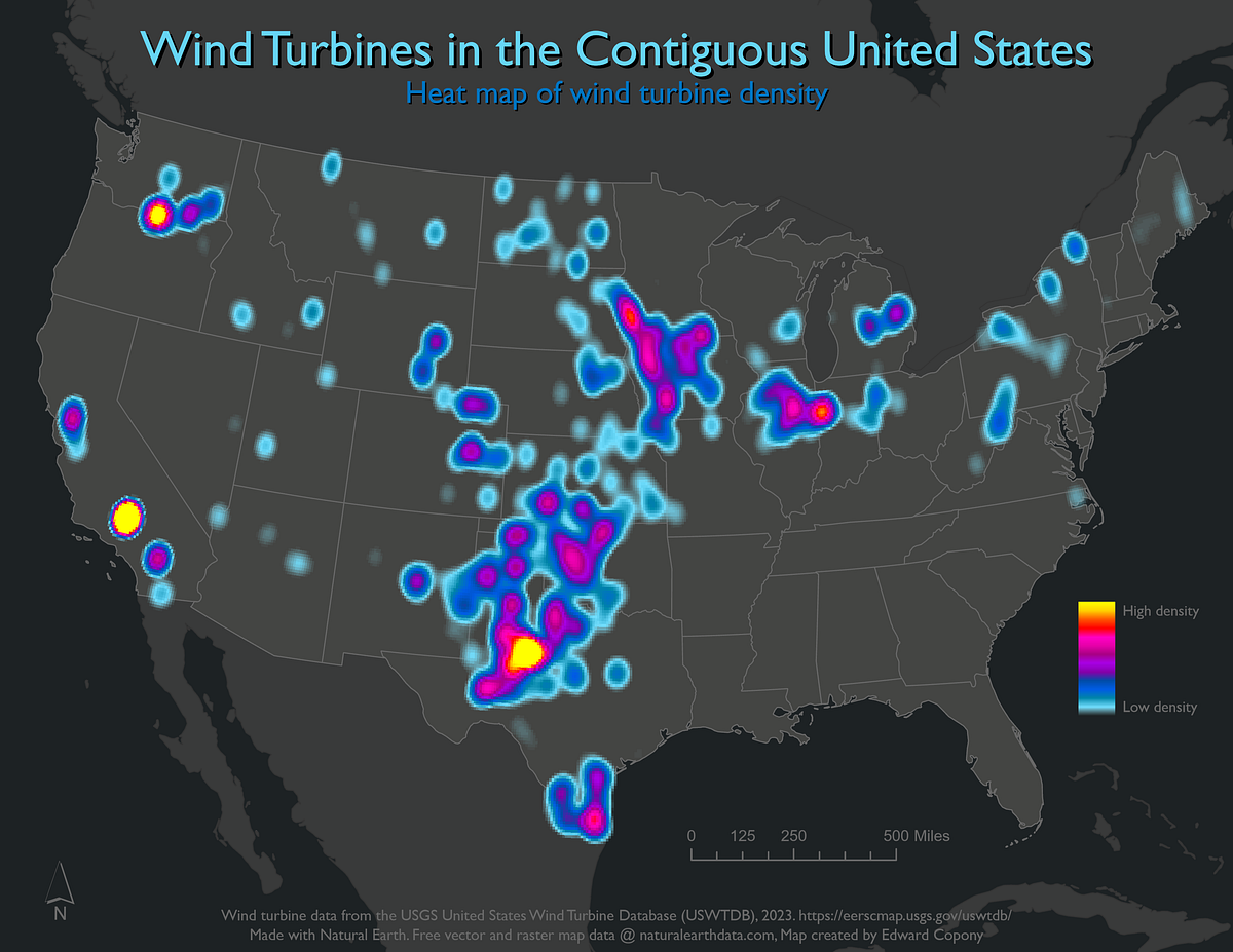 Map: Wind Turbine Density in the Contiguous United States | by Ed in ...