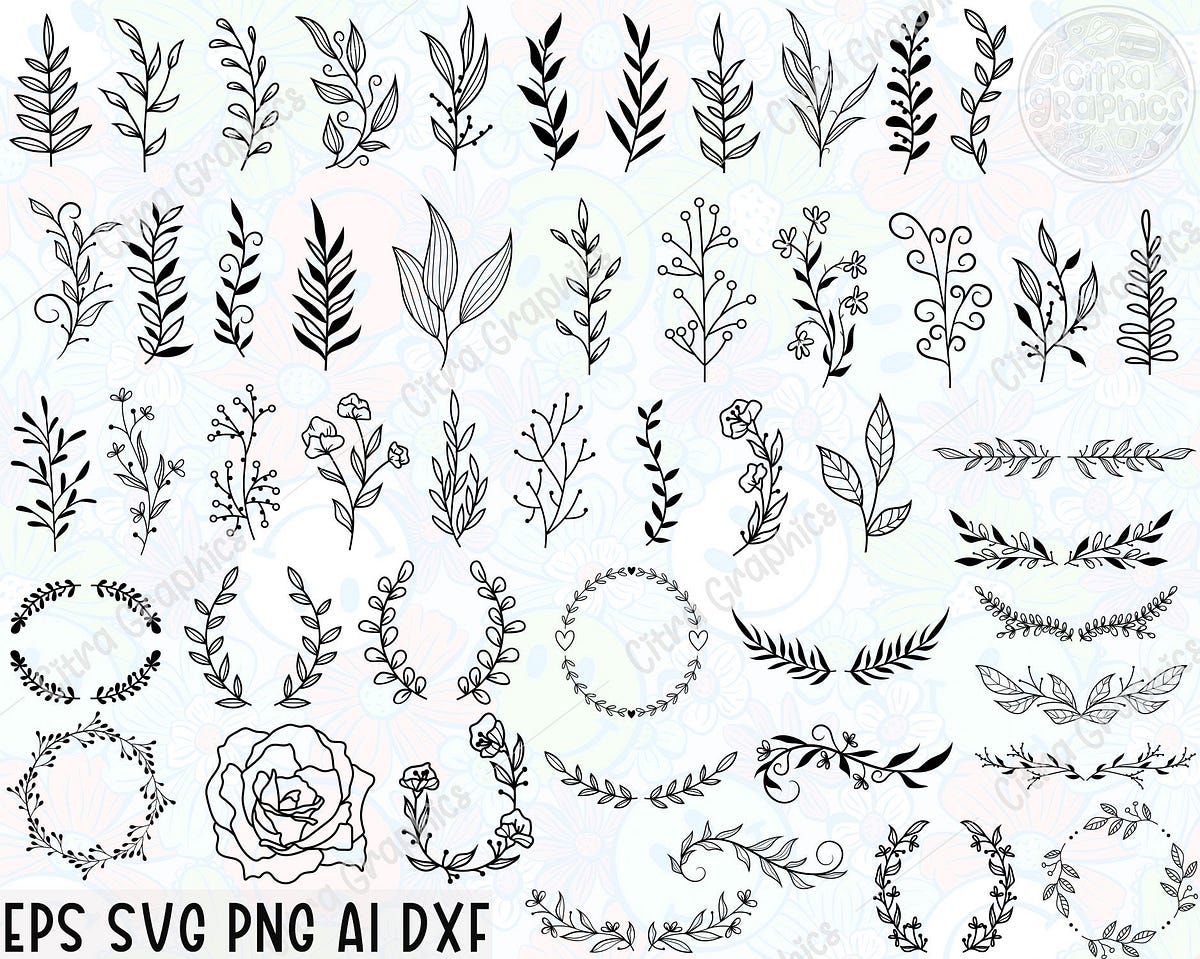 50 Leaves SVG Bundle, Hand Drawn Leaves SVG, Plant Svg, Paper Leaves ...