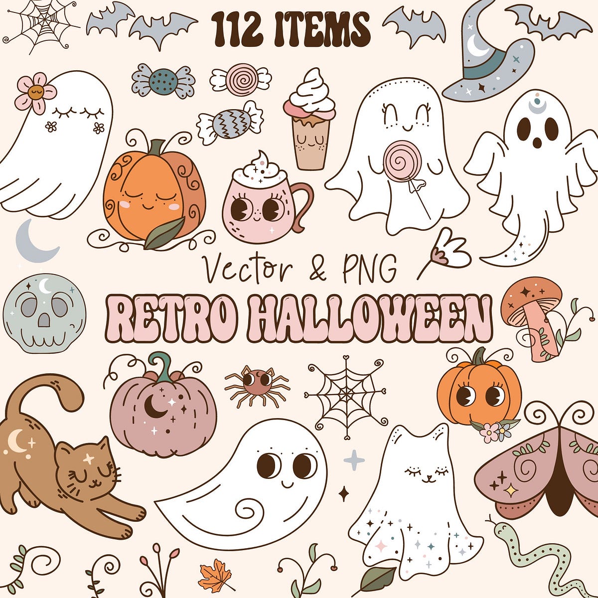 Retro Halloween Clipart Set — Commercial Use — Instant Download — SVG ...