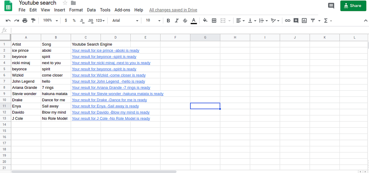 How I Made A Youtube Search Engine on Google Sheets | by Nnamdi | Medium