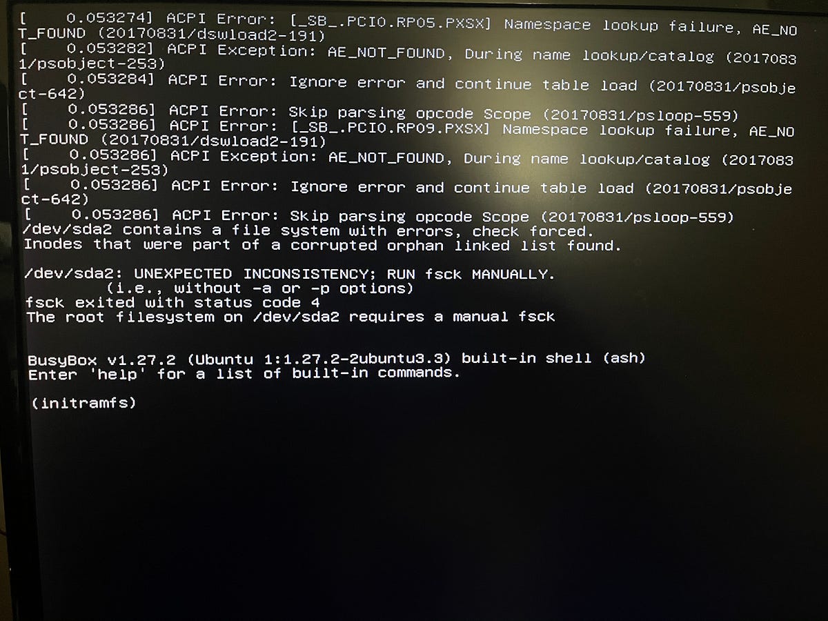 How to fix fsck error on Ubuntu. So you booted up Ubuntu and get a… | by Sumtoshi | Medium