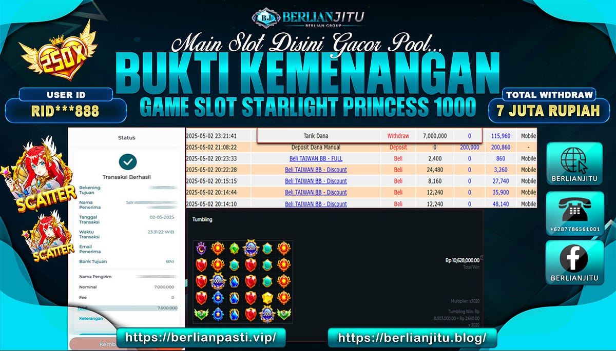 BUKTI KEMENANGAN SLOT STARLIGHT PRINCESS 1000 RP 7.000.000,- LUNAS! | by BUKTI PEMBAYARAN ...