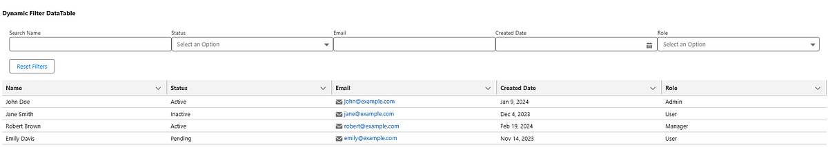 LWC Data Table with Dynamic Filters | by Gadige Chakra Dhari | Medium