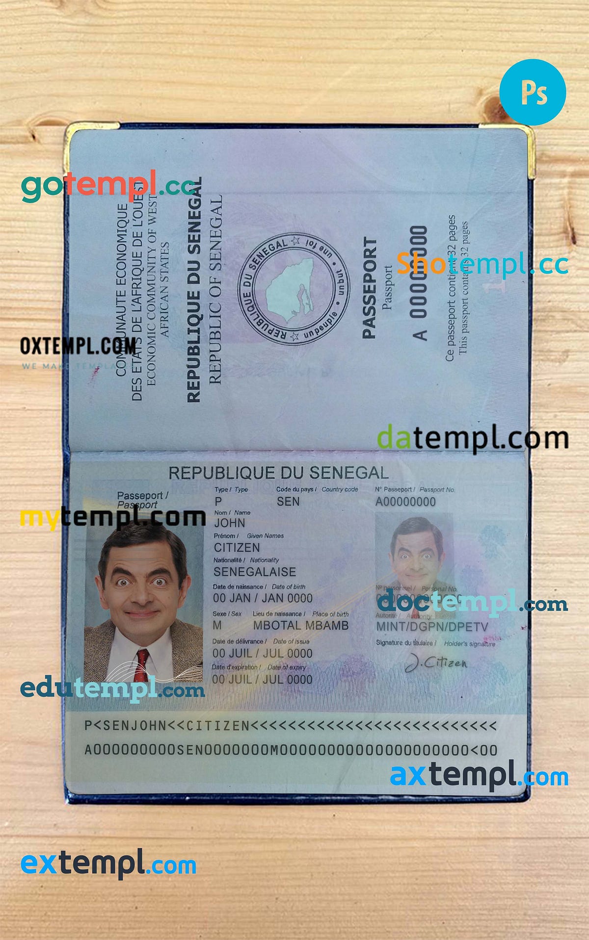 sample Senegal passport PSD files, editable scan and photo-realistic ...