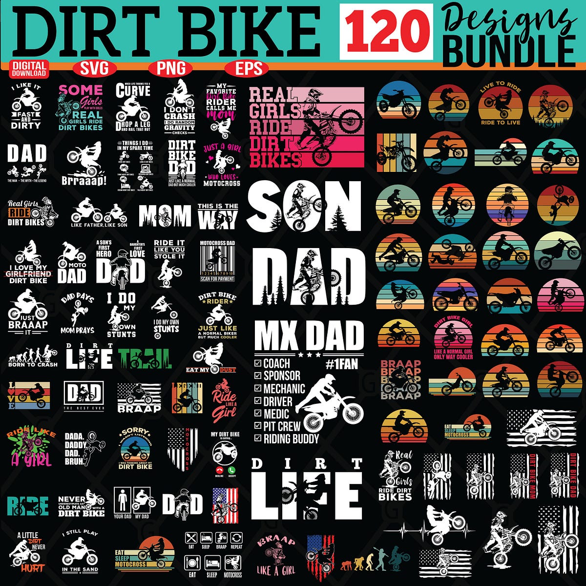 Dirt Bike SVG- Motocross SVG Bundle — 120 Dirt Bike SVG Bundle Designs ...