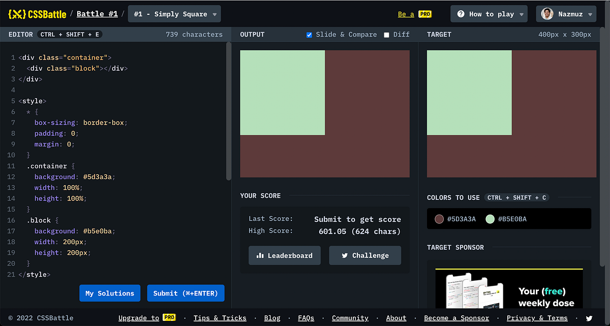 CSSBattle | #1 Simply Square. Welcome to CSSBattle Challenges! | by Nazmuz Shakib Pranto | Medium