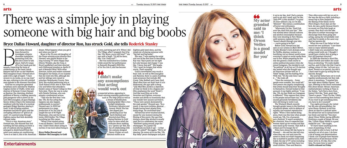 Bryce Dallas Howard: on Gold, Black Mirror, and her first sip of ...