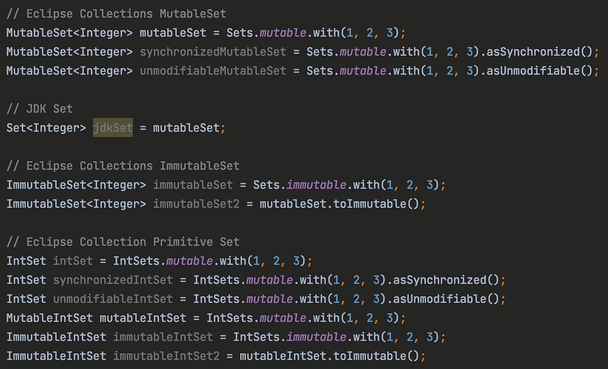 How to initialize a Set using Eclipse Collections | Medium