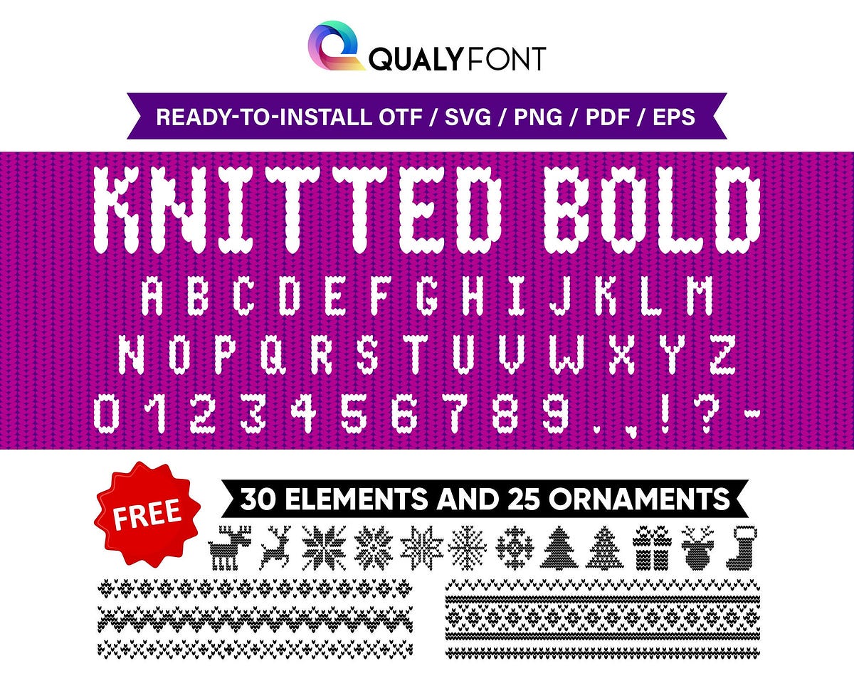 KNITTED BOLD FONT/ Knitted Font Otf, Svg, Png + Ugly Sweater Elements ...