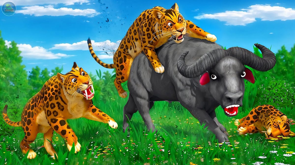 Tigers Pack Attacks Angry Buffalo: Wild Animals vs Farm Animals Fight! Animal Revolt Fights ...