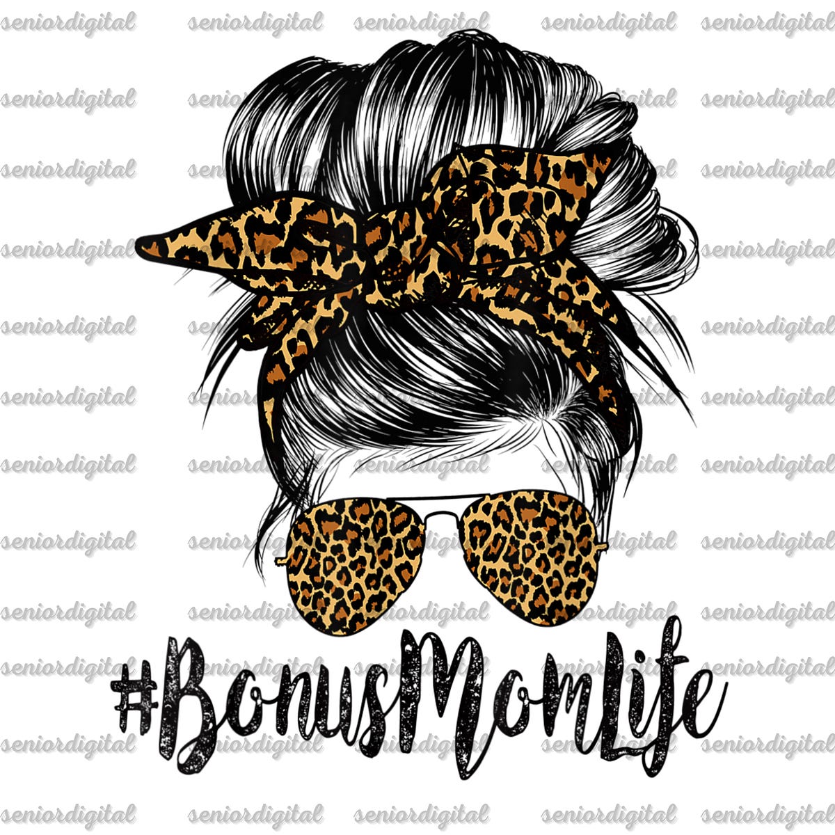 Bonus Mom Life Hair Bandana Glasses Leopard PNG Mother’s Day ...