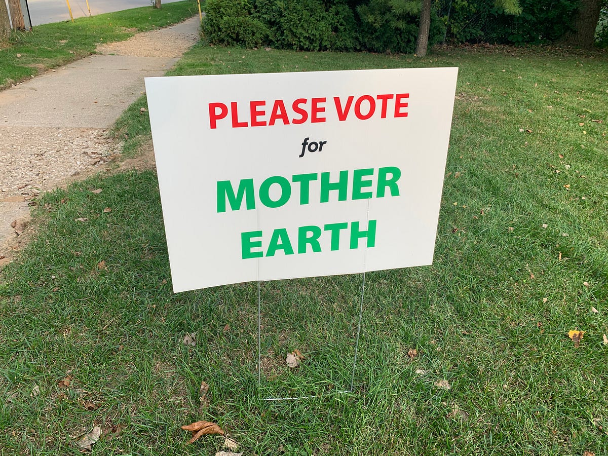 Please Vote for MOTHER EARTH!. That is the sign that I have at home in ...