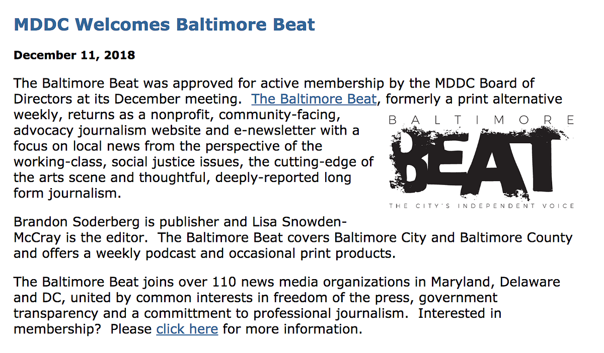 Baltimore Beat Returns—With BINJ Support | by The Baltimore Institute ...
