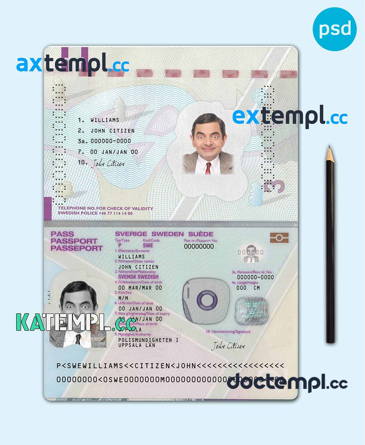 sample Sweden passport template in PSD format, version 2 download | by ...