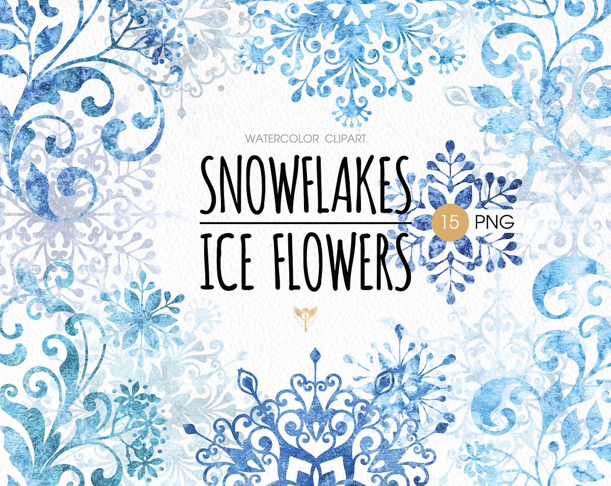 Watercolor snowflakes and ice flowers PNG clipart. Frost Patterns ...