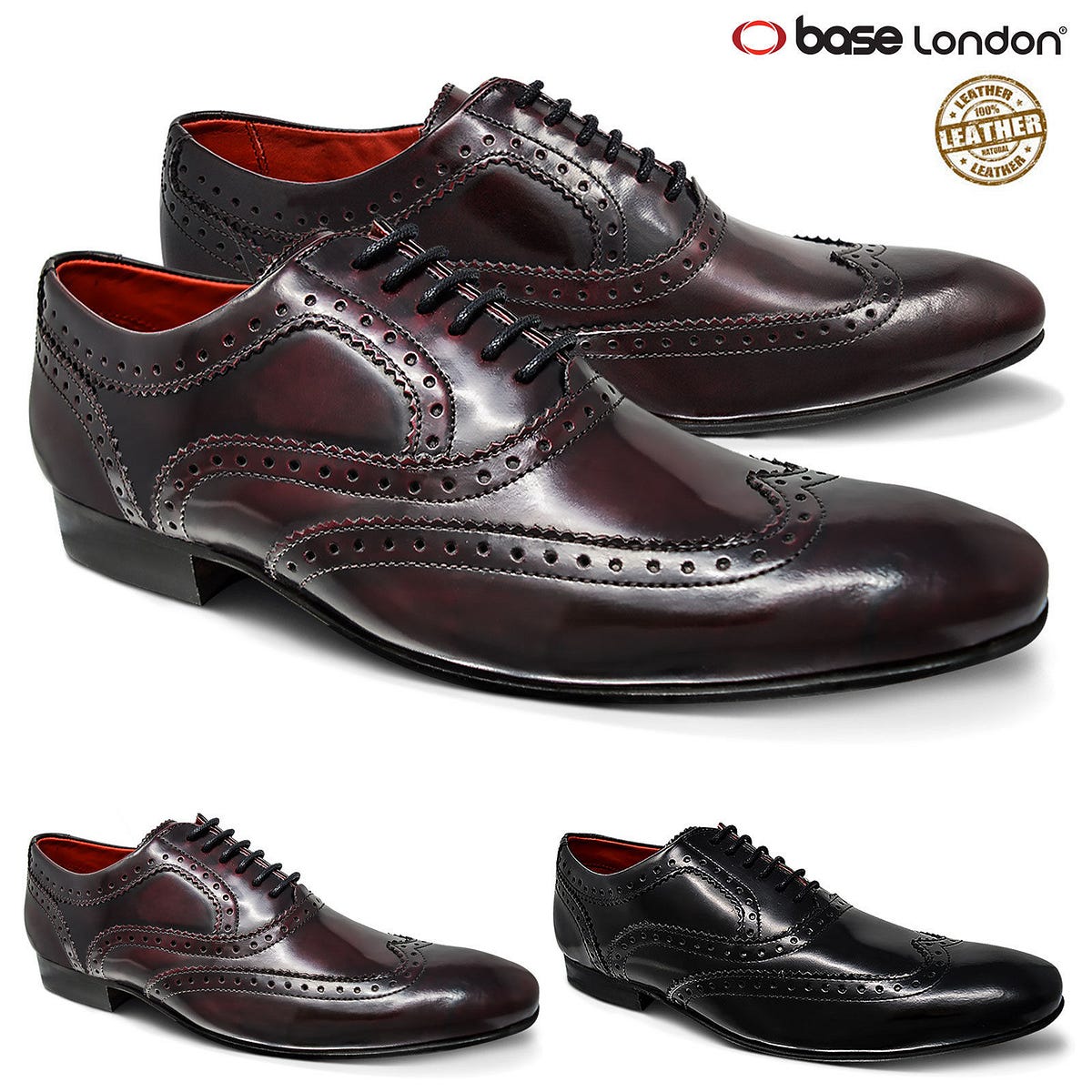 Mens NEW Brogue Leather Bordo Lace Up Hi Shine GATSBY Wingtip Party ...