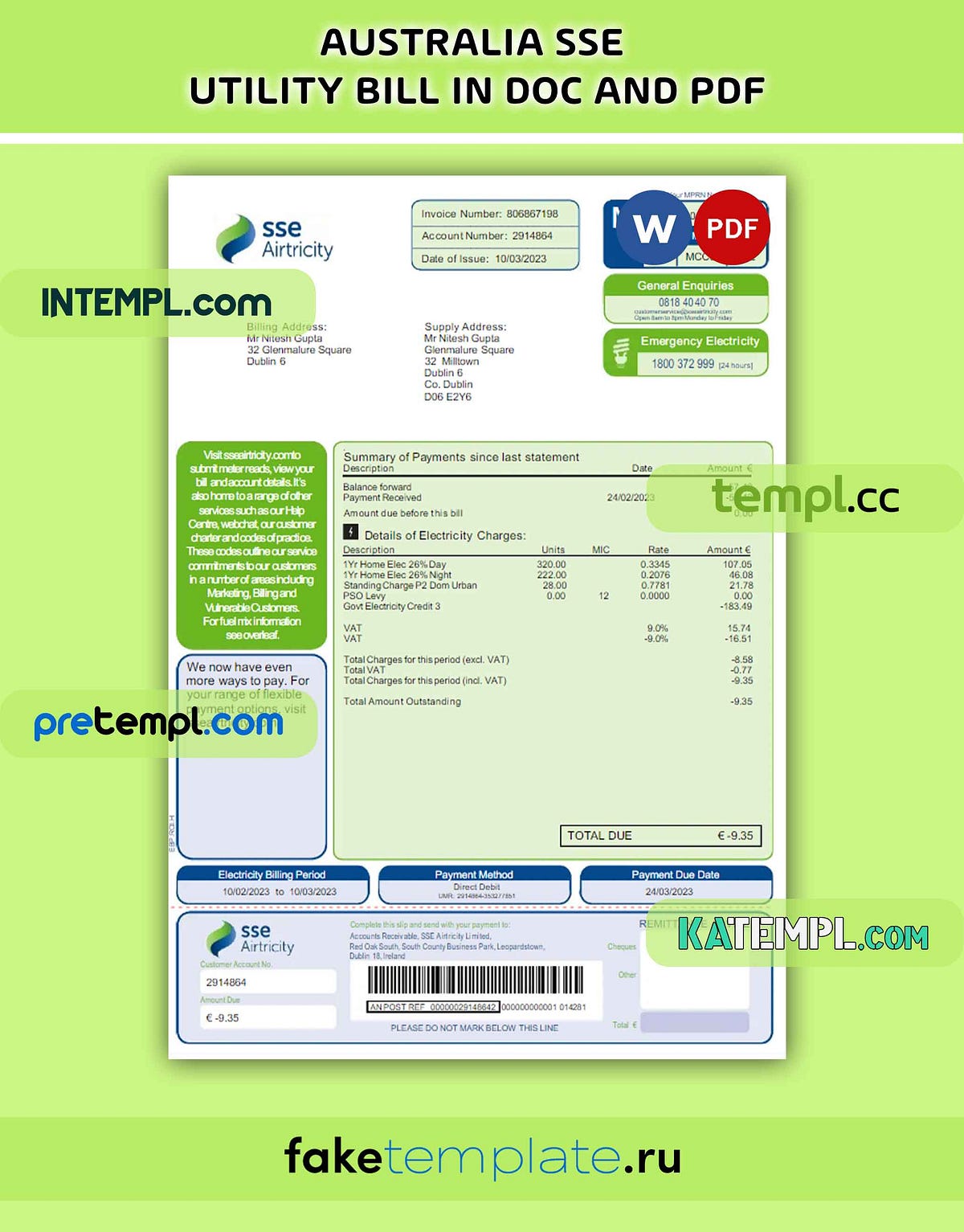 AUSTRALIA SSE AIRTRICITY utility bill download Word and PDF example | by Shotempl | Apr, 2024 ...