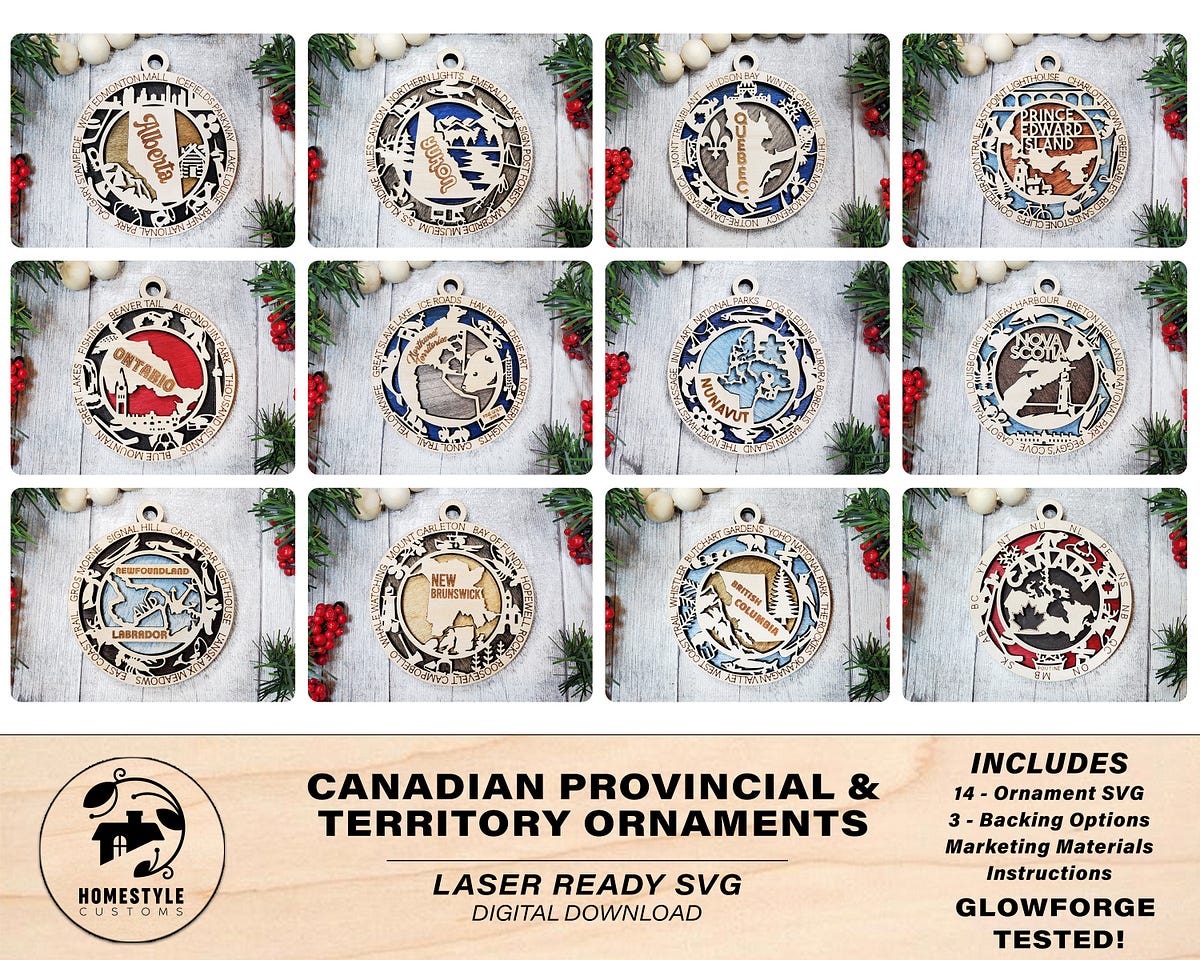 Canadian Provincial Ornament Bundle — 14 Unique designs for each ...