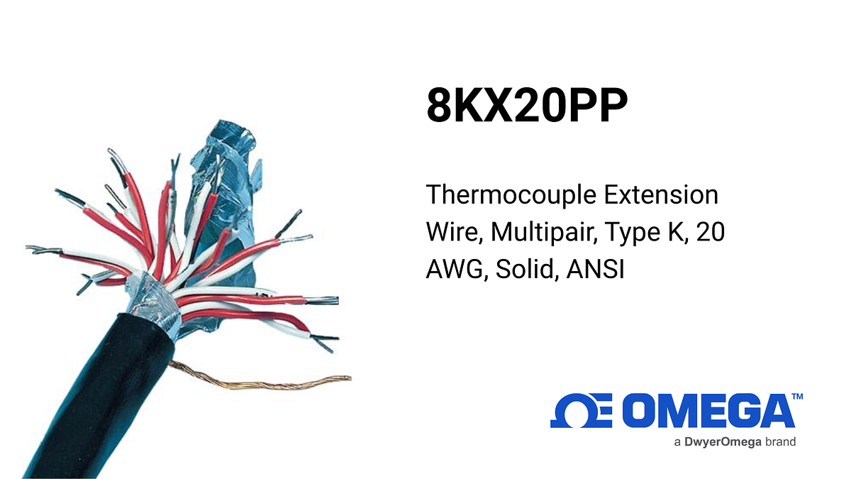 Omega 8KX20PP Thermocouple Extension Wire — Type K, 20 AWG, Solid ...