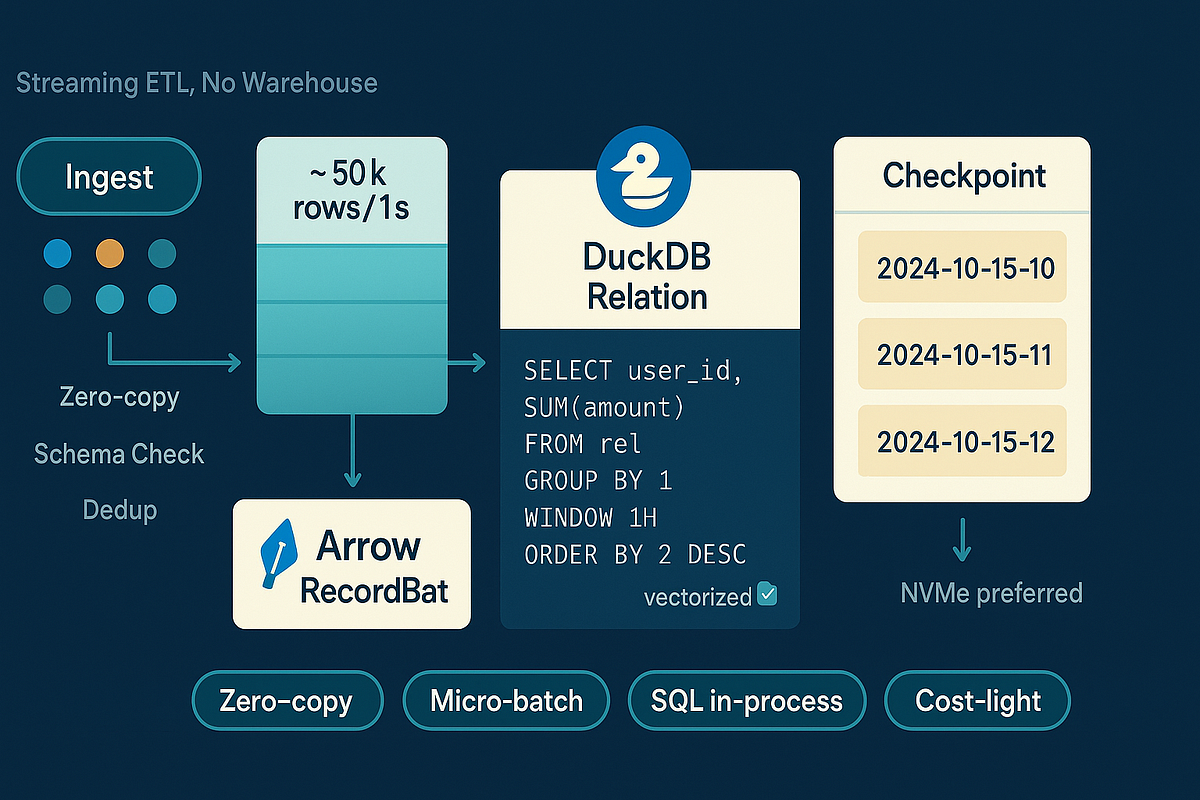 Streaming ETL with DuckDB + Arrow (No Warehouse Required) | by Nexumo | Nov, 2025 | Medium