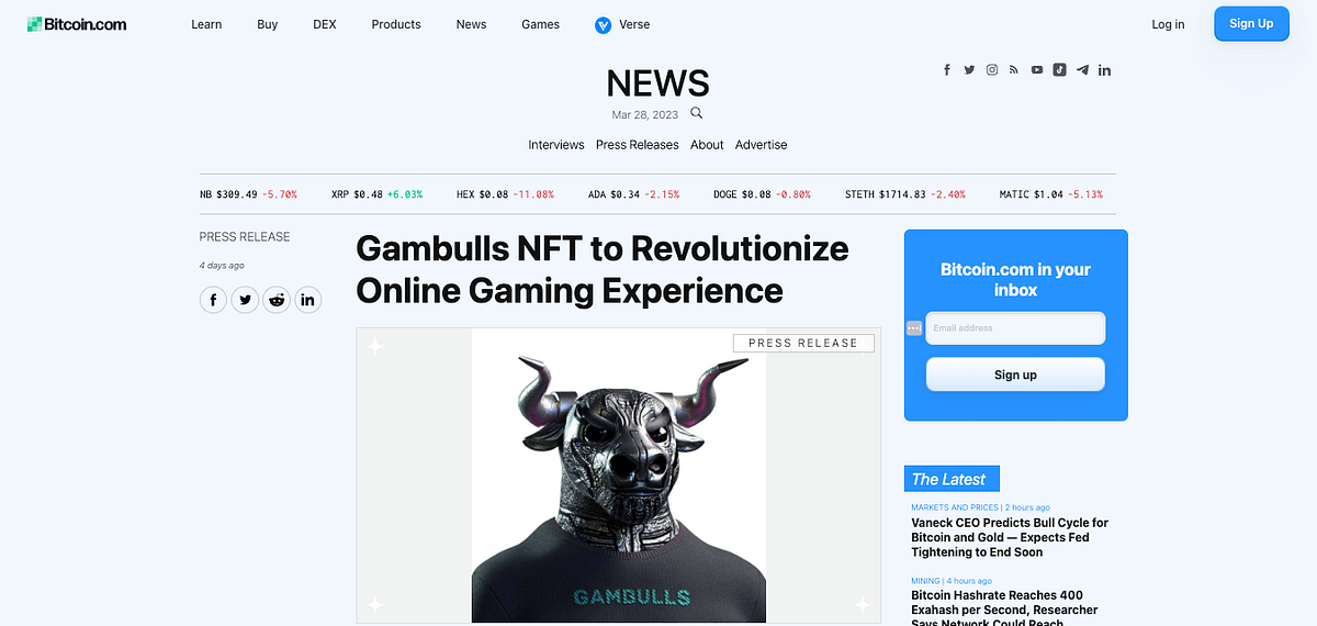 Gambulls NFT to Revolutionize Online Gaming Experience — Bitcoin.com ...
