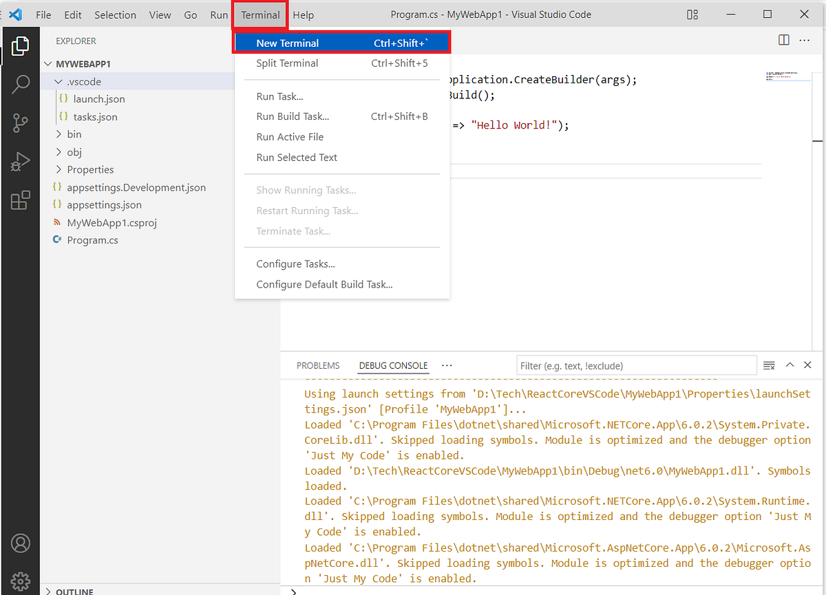 How to create a simple React and .NET Core Application in Visual Studio ...