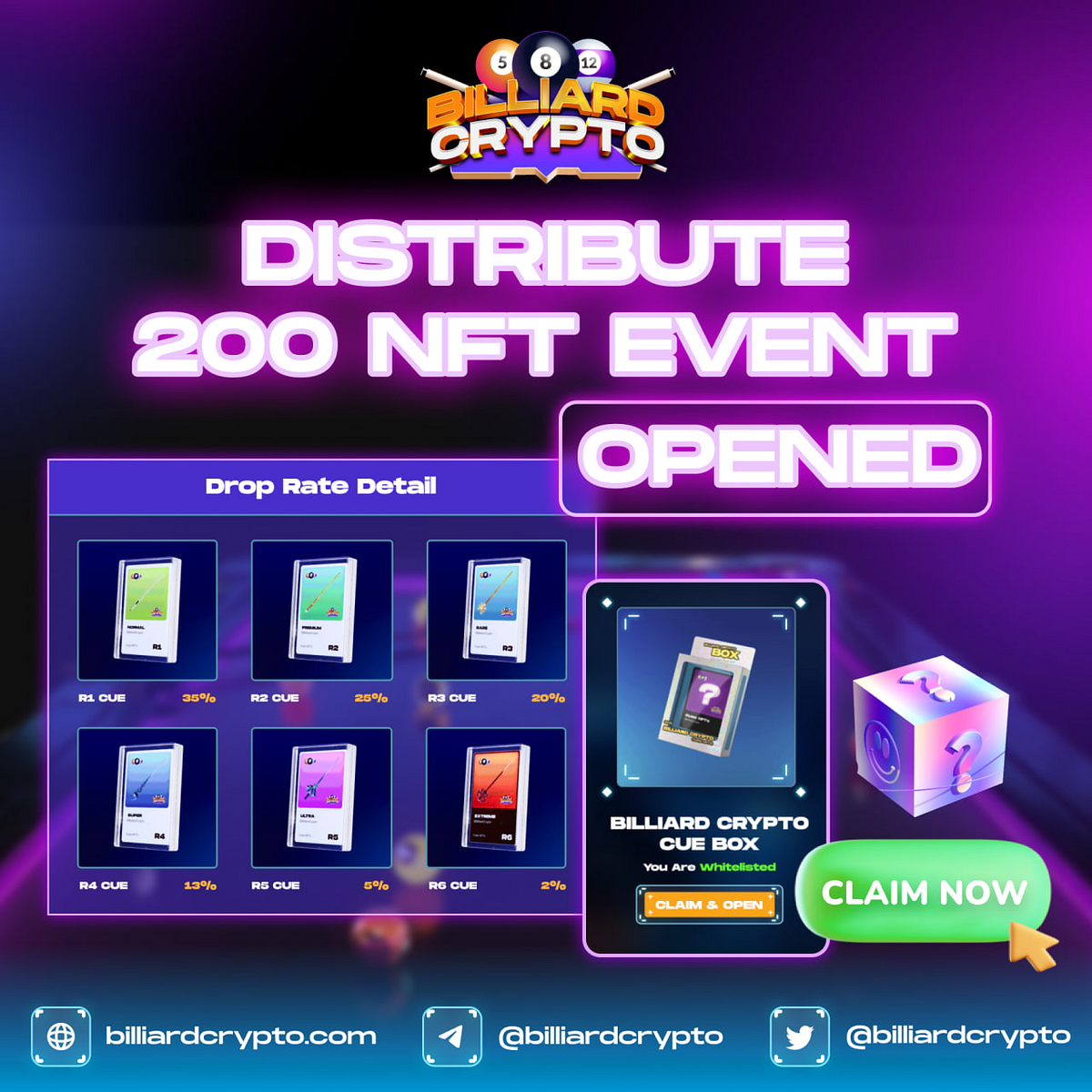 DISTRIBUTE 200 NFT EVENT OPENED - Billiard Crypto - Medium