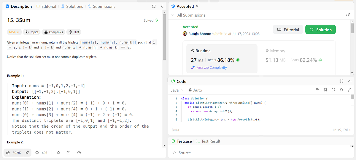 Leetcode 15: 3Sum. Solving Leetcode until I land a job! | by Rutuja Bhombe | Medium