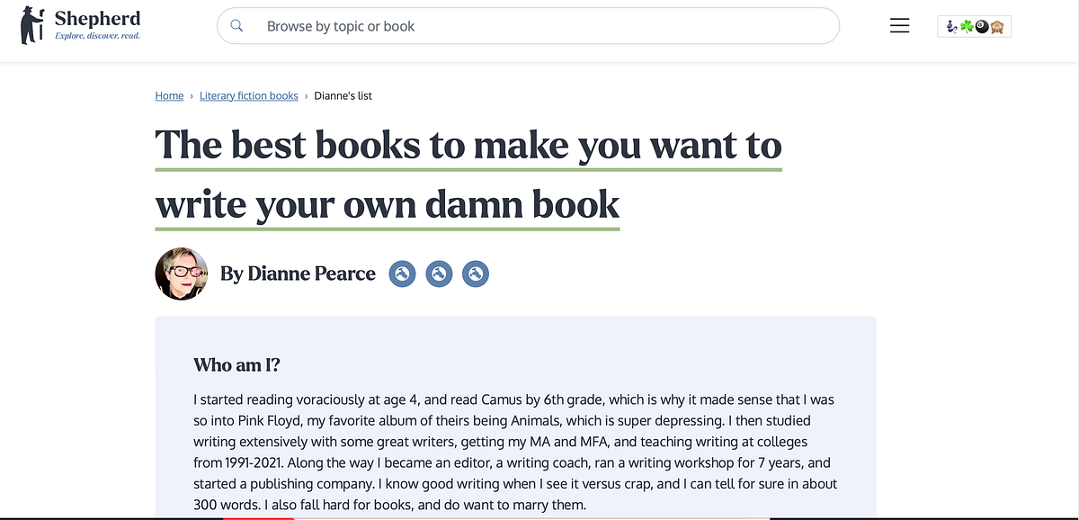 BOOKS TO MAKE YOU WANT TO WRITE YOUR OWN DAMN BOOK - Dianne Pearce - Medium