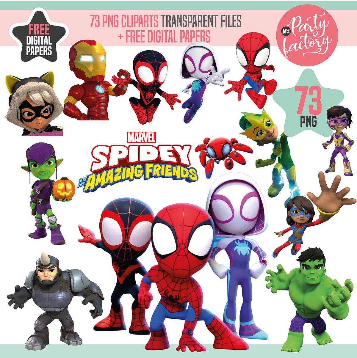 Spidey Clipart, Spidey and his Amazing Friends PNG Bundle, Superhero ...