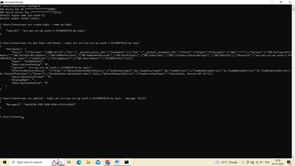 Creating An Sns Simple Notification Service Using The Aws Command Line Interface Cli
