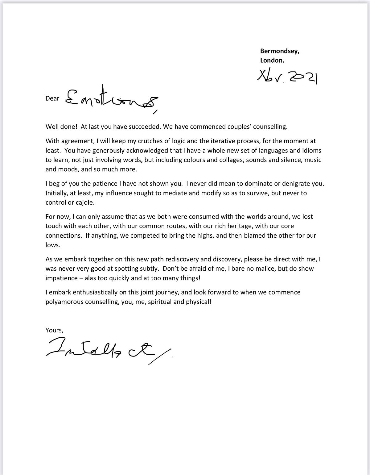 Poem “Dear Emotions” Letter to Emotions from Intellect. Poem in letter ...