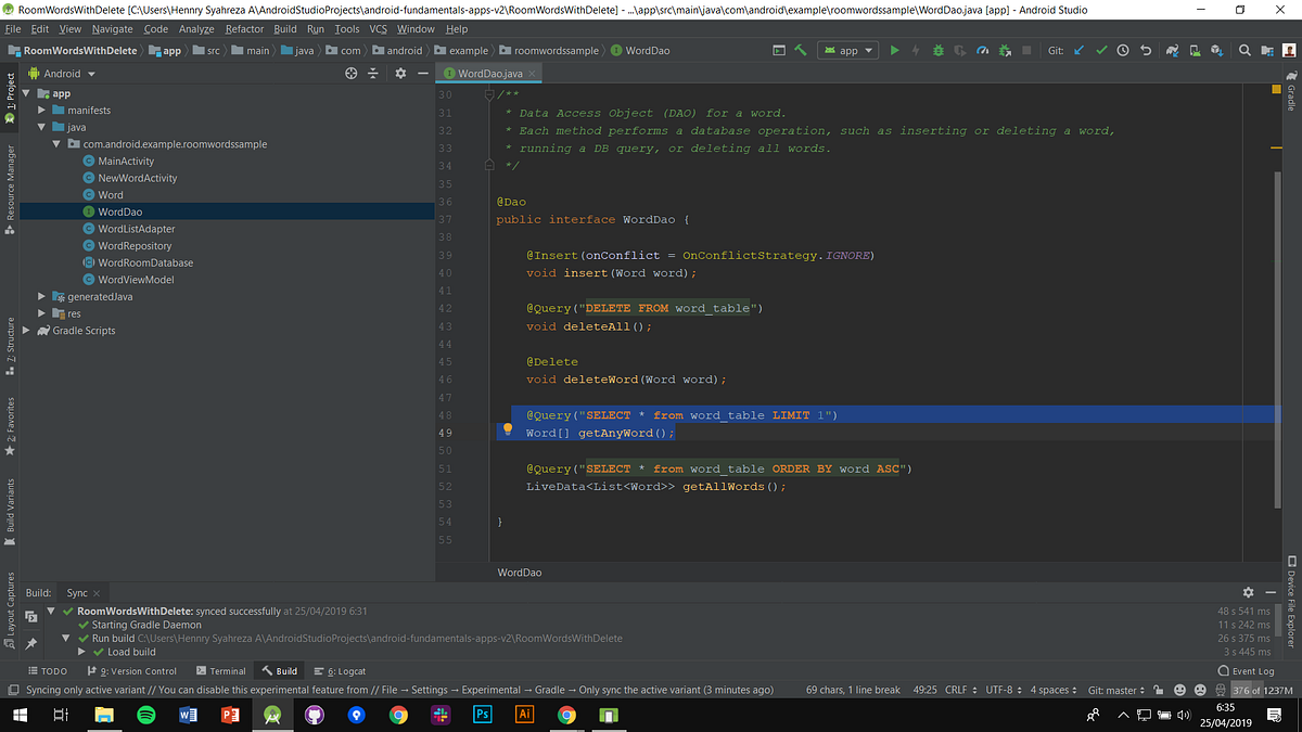 Android fundamentals 10.1 Part B: Deleting data from a Room database ...