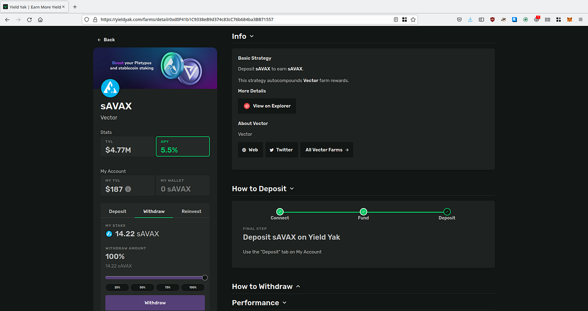 Earning AVAX with AVAX #6 — Autocompounding sAVAX with Vector Finance ...