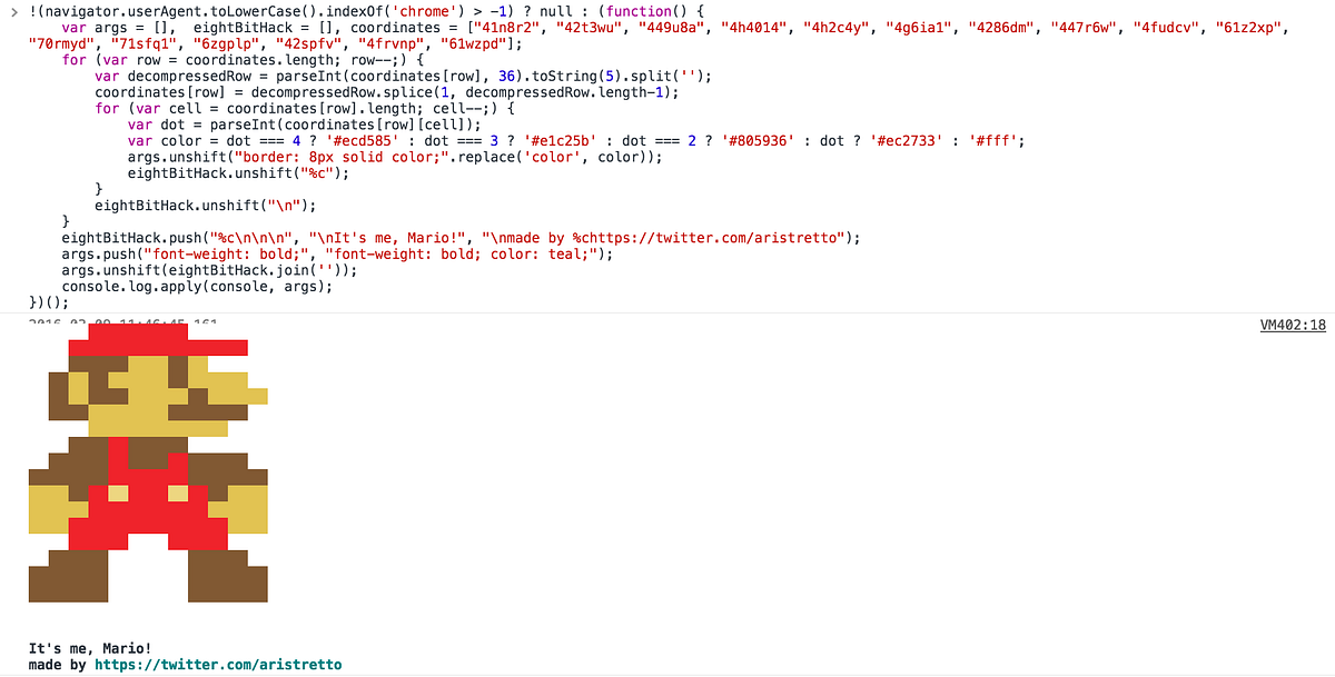 8-bit fun with console.log(). or how I managed to get Mario into a js ...