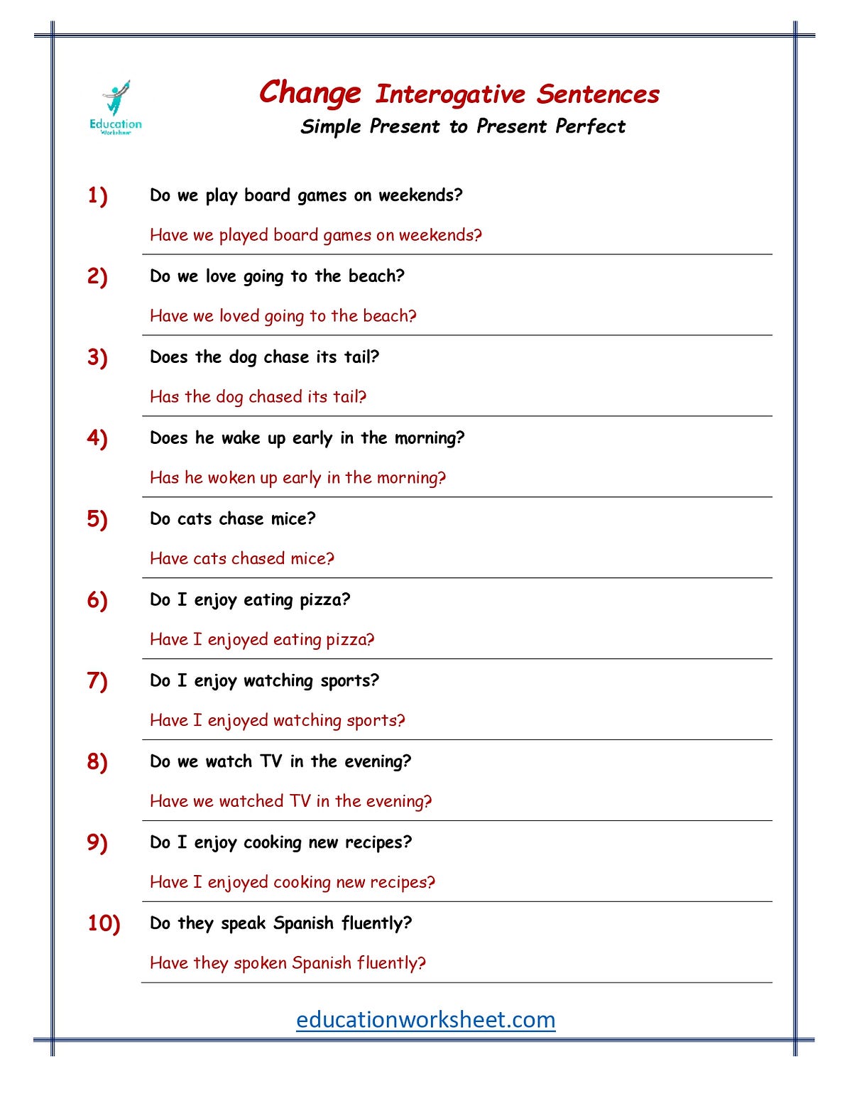 English Tense of Simple present tense Get Free printable coloring and ...