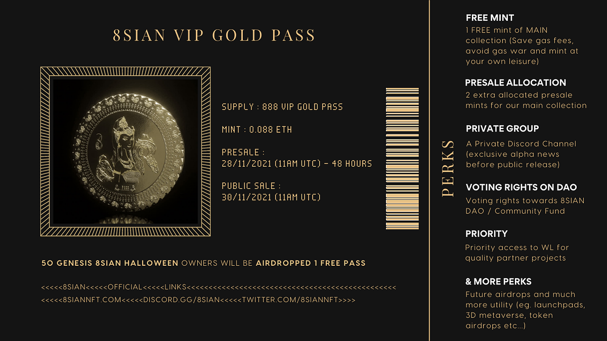 Presale mint is live— 8SIAN VIP GOLD PASS - 8SIAN - Medium