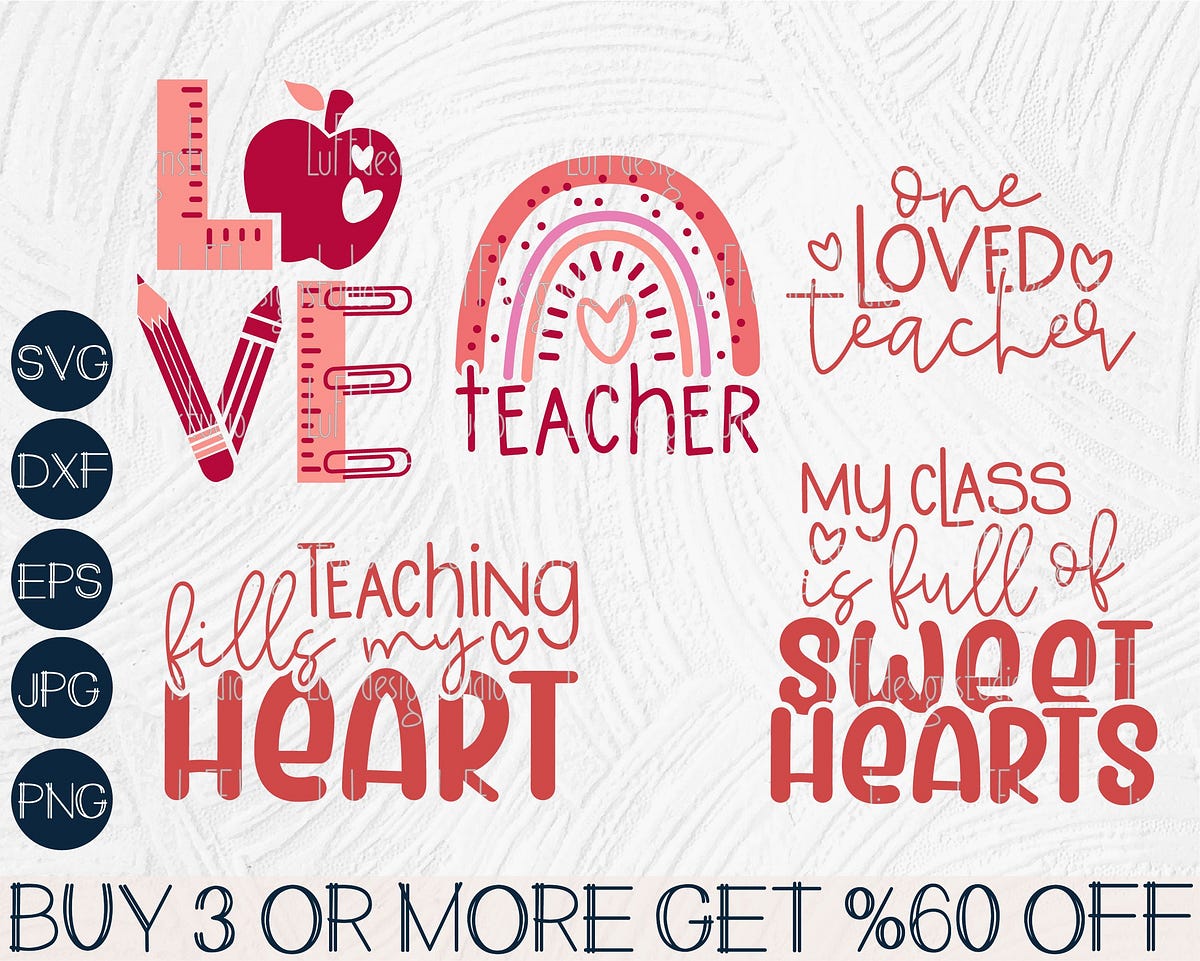 Valentine Teacher SVG Bundle, 100 Days of School SVG, Love SVG, Funny Teacher Shirt Svg, Png ...