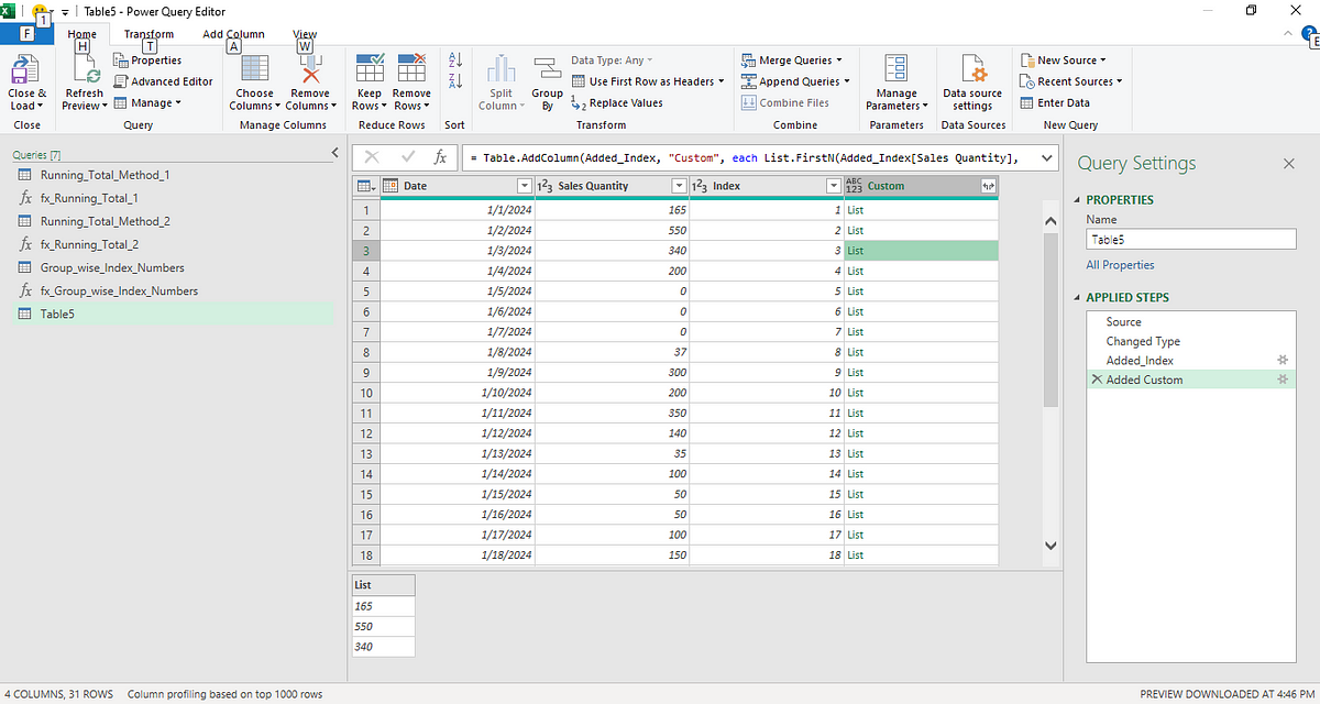 Calculating Running Total In Power Query — Application Of List Functions By Malinga Borukgama 2536