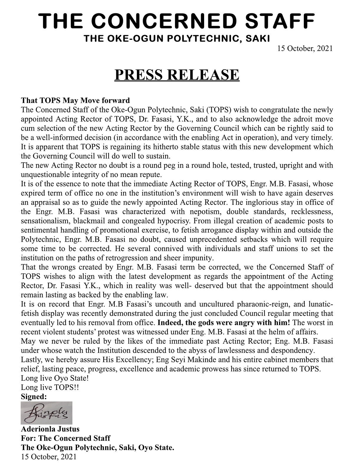 Press Release. THE CONCERNED STAFF | by TOPS-Concerned Staf | Medium