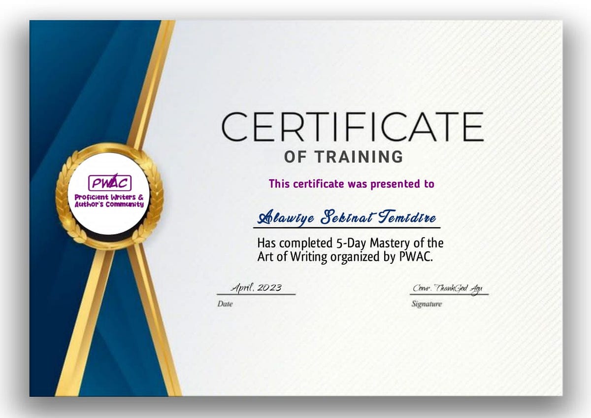 “HURRAY, I’M NOW A CERTIFIED WRITER! | by Sekinat Alawiye (Sakeenah ...