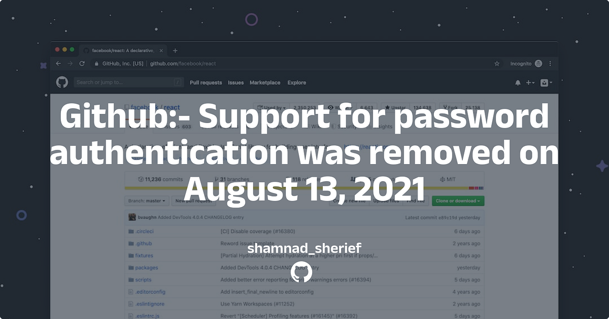 Solving the Git Error: “Support for password authentication was removed on August 13, 2021” | by ...