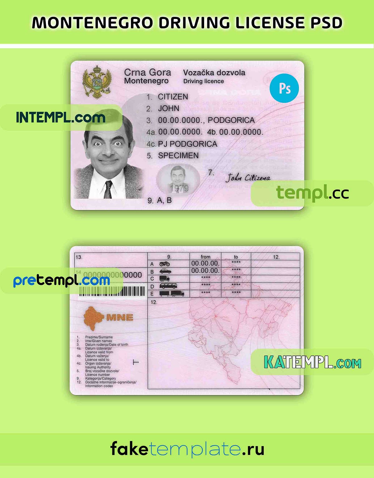 Montenegro driving license PSD download template | by Intempl | Oct ...