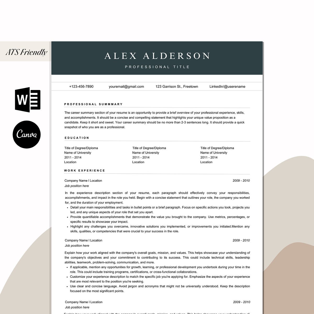 ATS Friendly Resume Template, Minimalist Resume, Microsoft Word & Canva ...